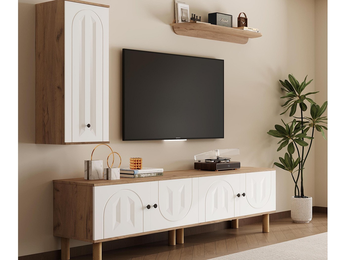 Conjunto de mueble TV mural de 3 piezas - Mueble TV, vitrina y estante ...