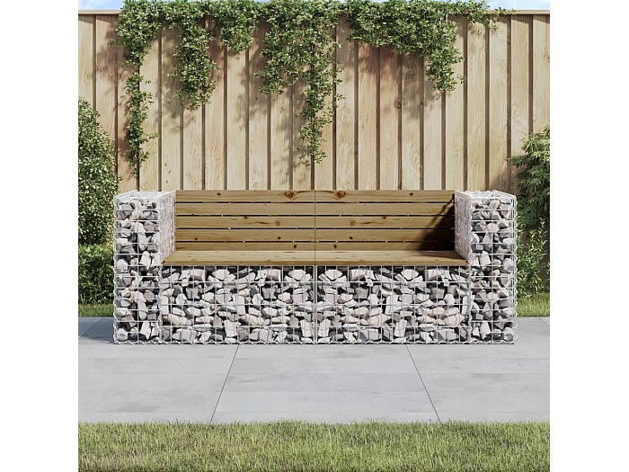 Gabion design tuinbank 184x71x65,5cm geïmpregneerd grenenhout