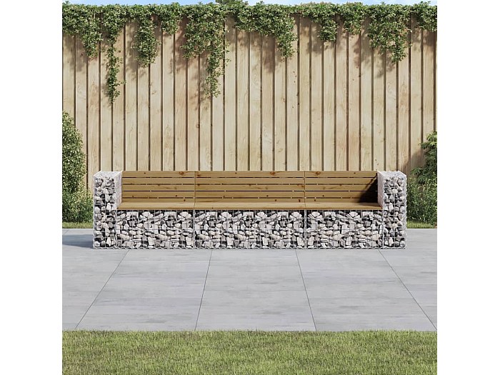 Gabion design tuinbank 287x71x65,5cm geïmpregneerd grenenhout