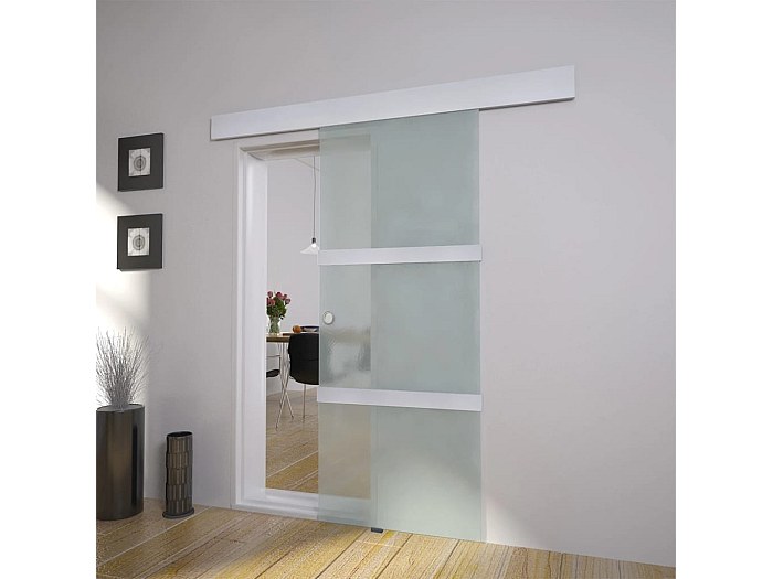 Porta scorrevole in vetro e alluminio 178 cm Argento