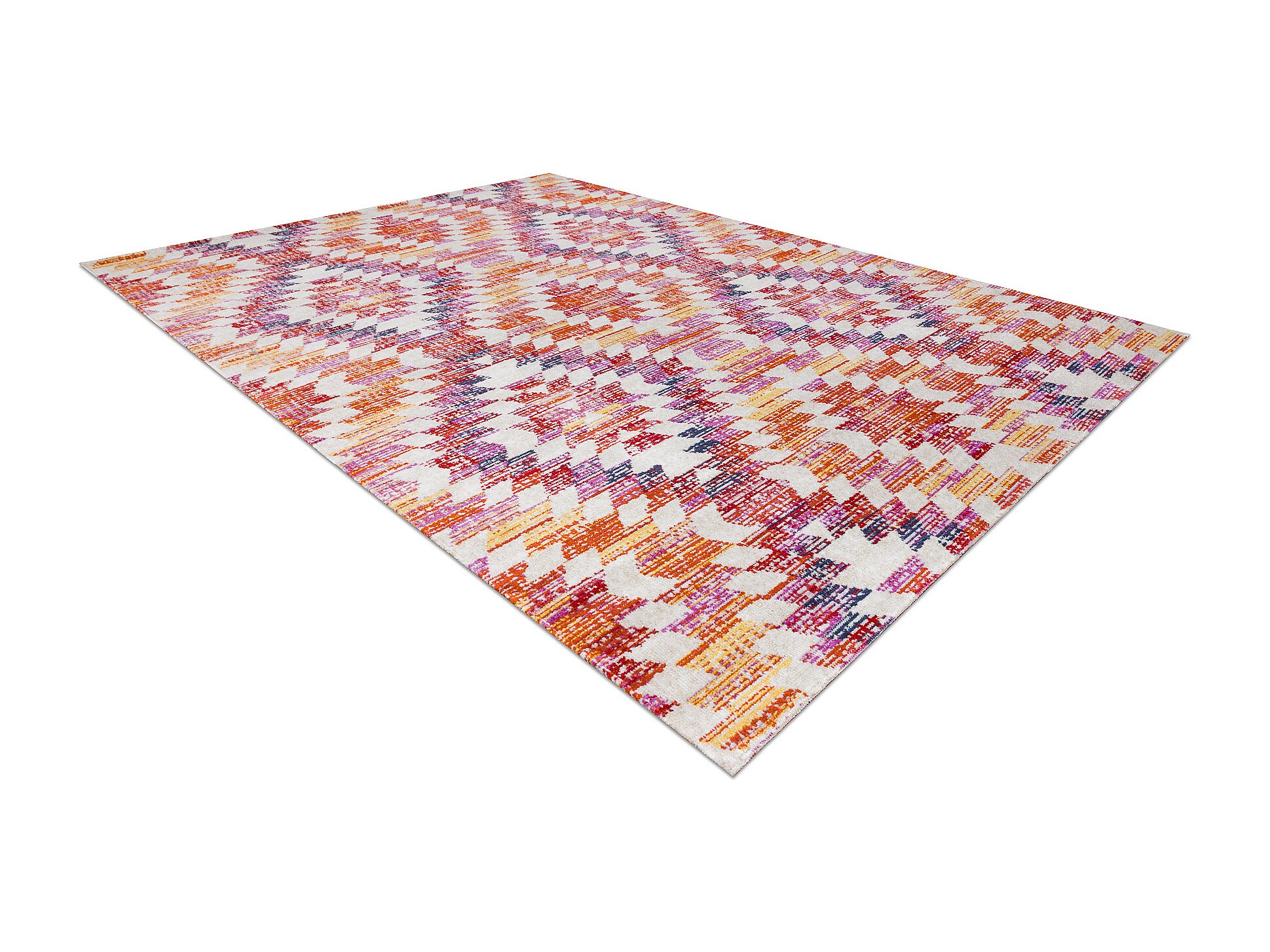 Tapis moderne MUNDO D7591 diamants 3D extérieur rose / beige 140x190 cm