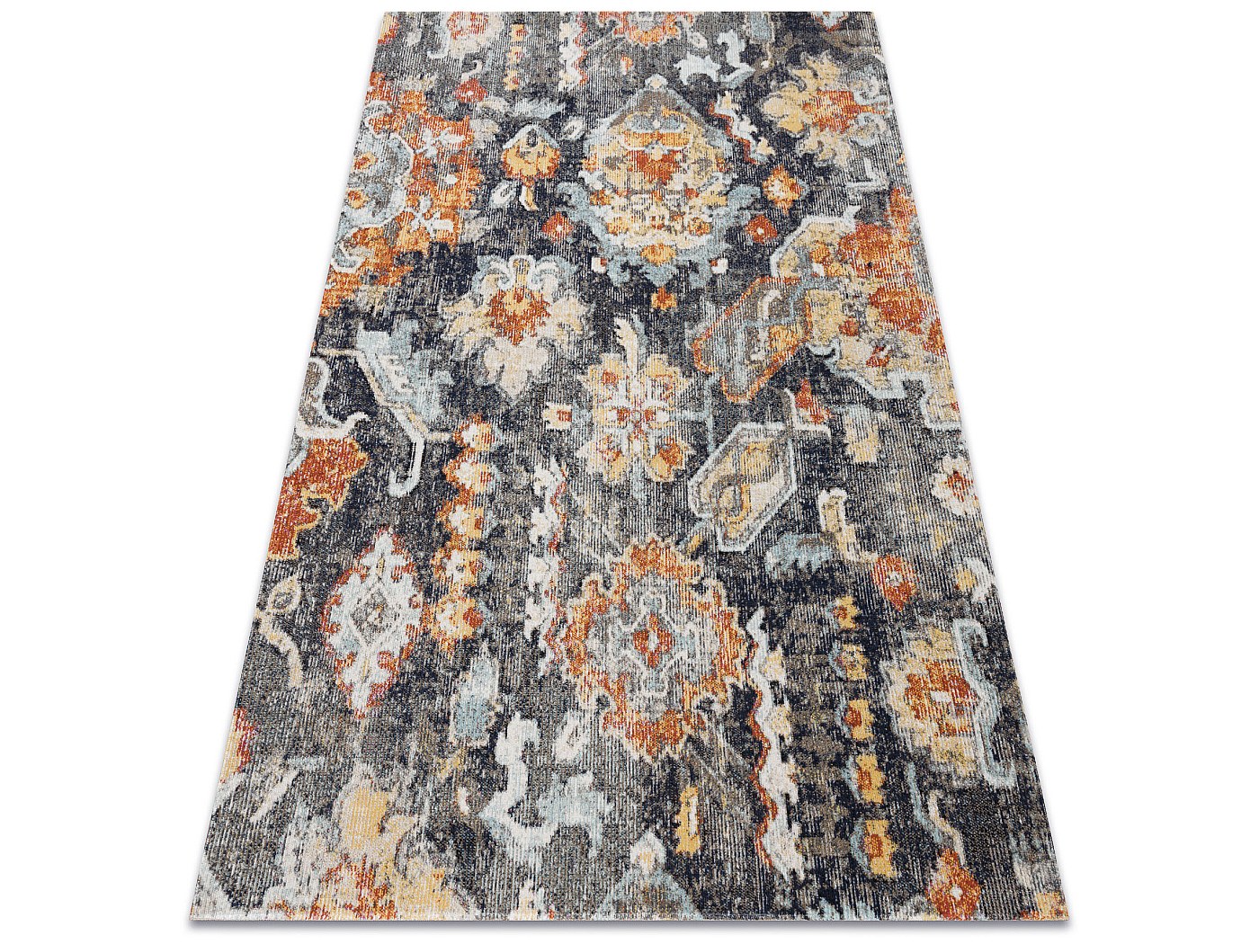 Modern tapijt MUNDO E0671 oosters vintage outdoor zwart / geel 140x190 cm