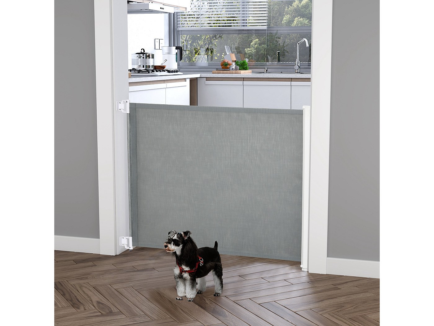 Cancellino per cani estensibile fino a 115 cm bianco e grigio