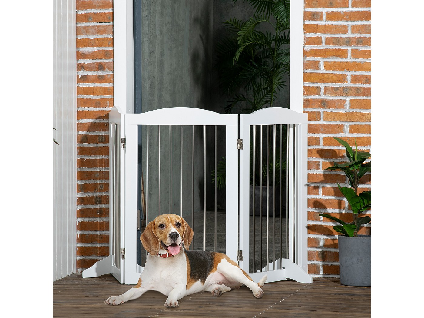 Cancellino per cani pieghevole a 3 pannelli in mdf e acciaio bianco