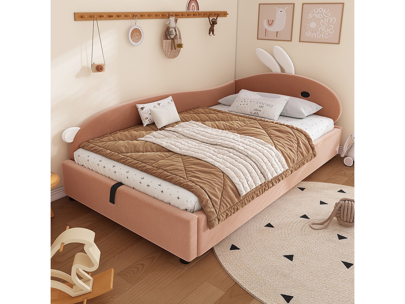 Lit coffre hydraulique enfant - 90 x 200 cm - avec tête de lit lapin ...