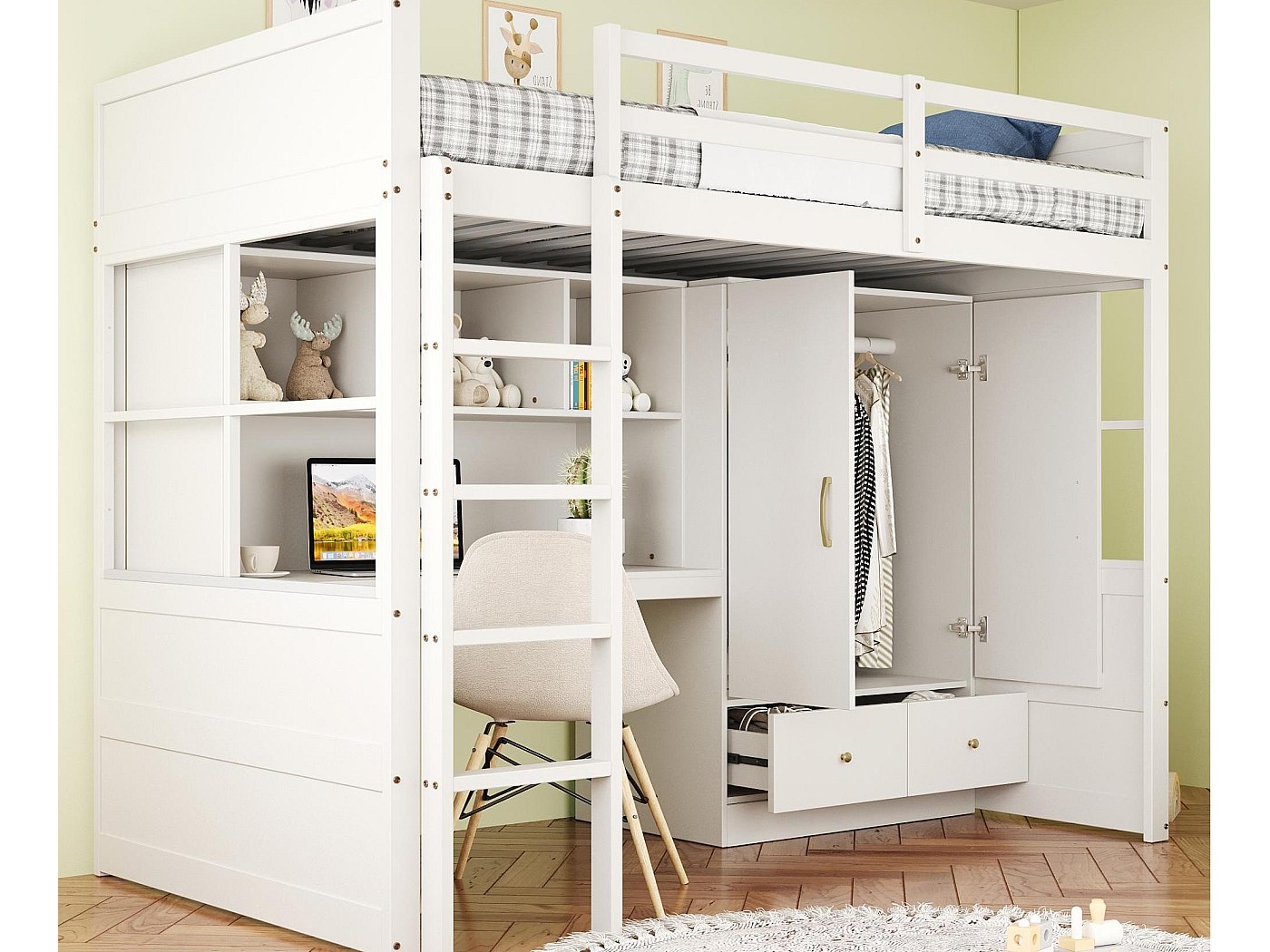 Letto mezzanina 90x200 cm - con scala - con scrivania - con guardaroba ...