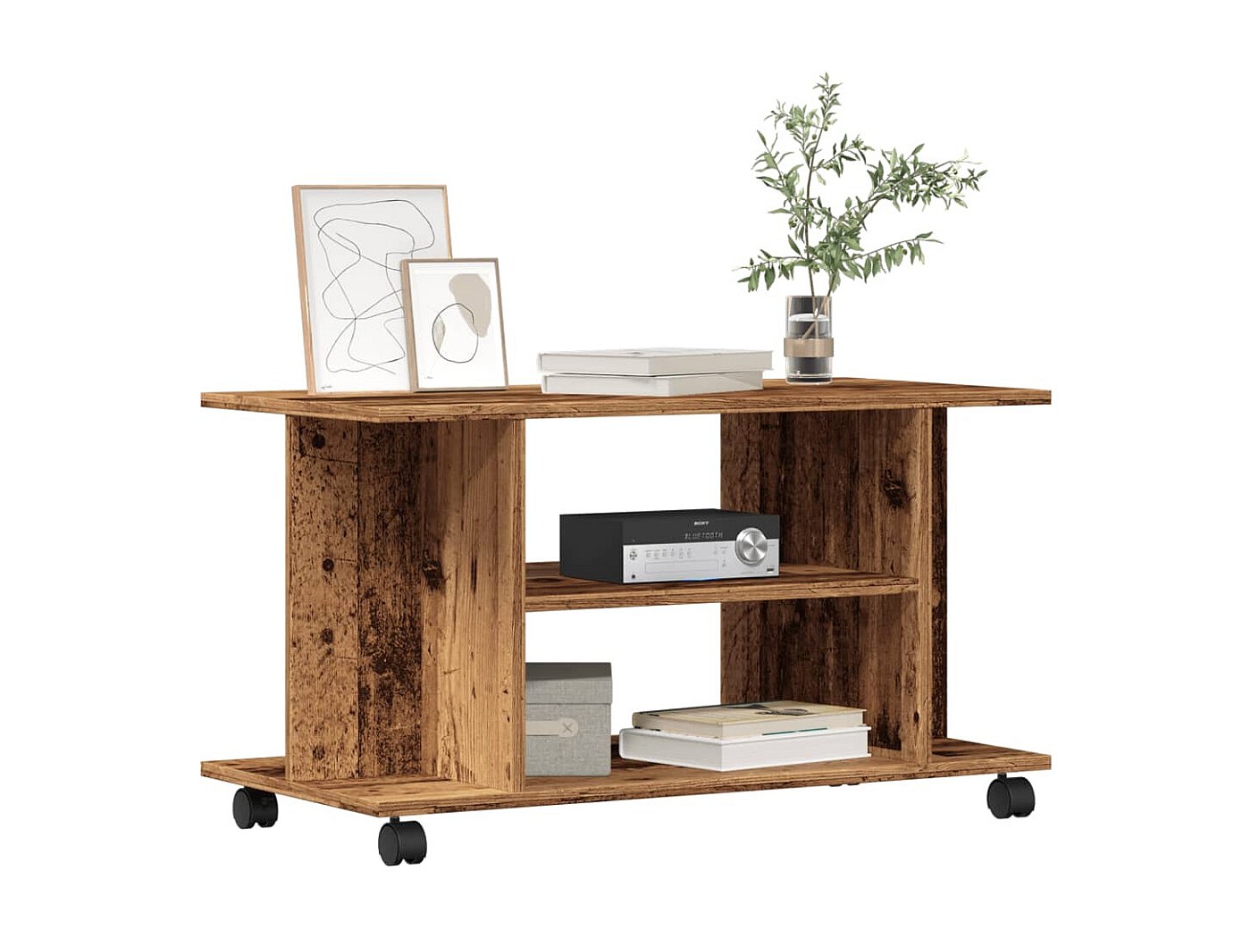 Mueble de TV con ruedas madera vieja 80x40x45 cm madera contrachapada