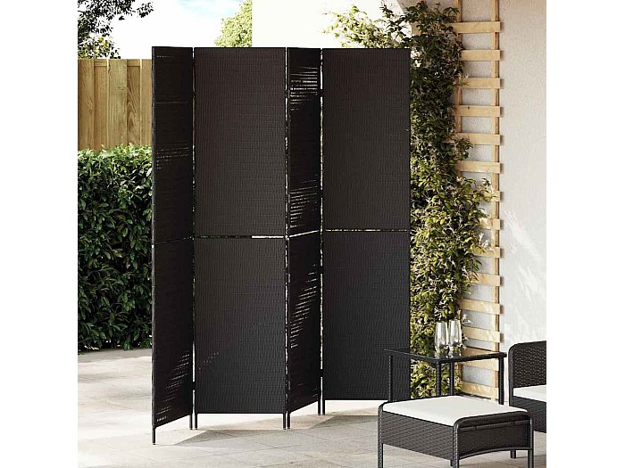 Schwarzer Paravent 195 x 180 cm Polyrattan
