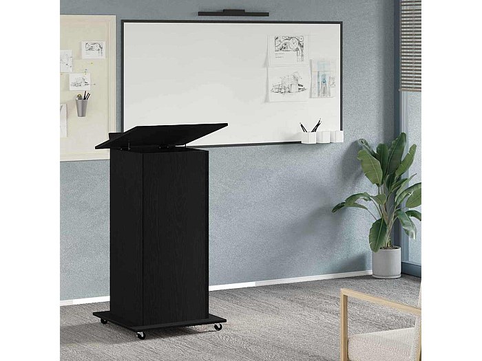 Podio con ruota Rovere nero 55 x 55 x 107 cm Legno ingegnerizzato