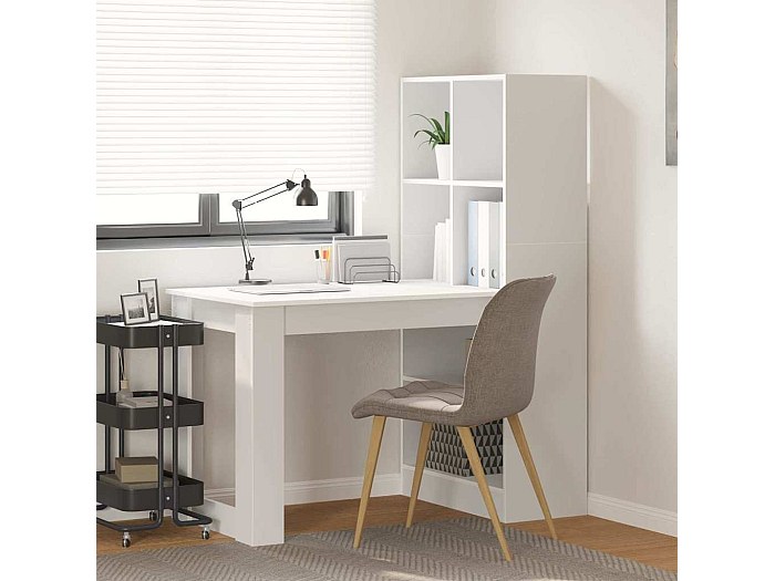 Bureau met plank Wit 122 x 67 x 145 cm Bewerkt hout