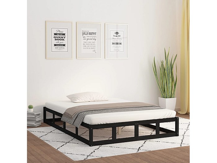 Lit double | Lit adulte | Cadre de lit noir 140x190 cm bois massif