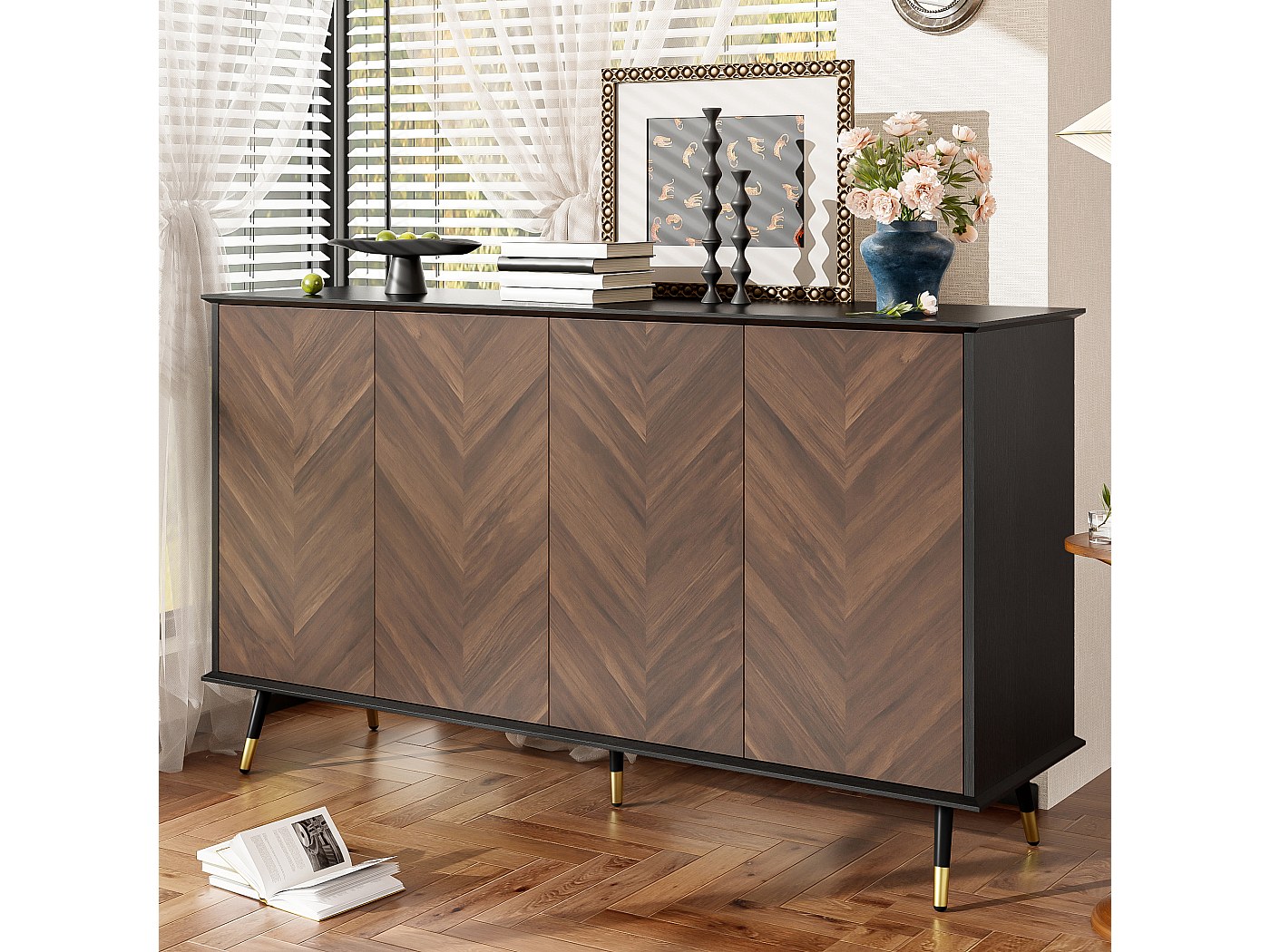 Buffet moderno in MDF con porte e ripiani regolabili, piedini in ...