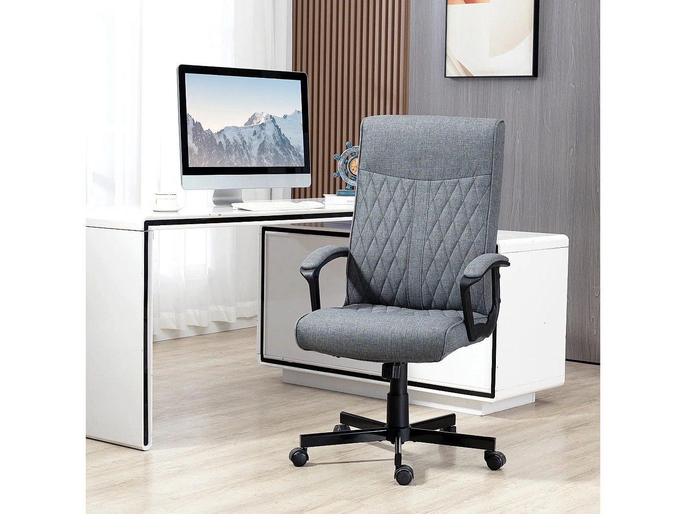 Silla de oficina ergonómica de tela con reposabrazos ajustables y ...