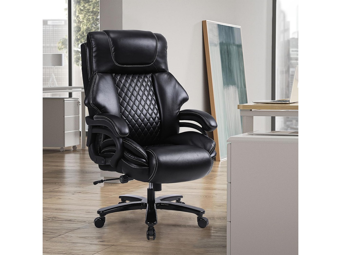Cadeira de escritório ergonômica de couro 200 kg com apoio lombar ...