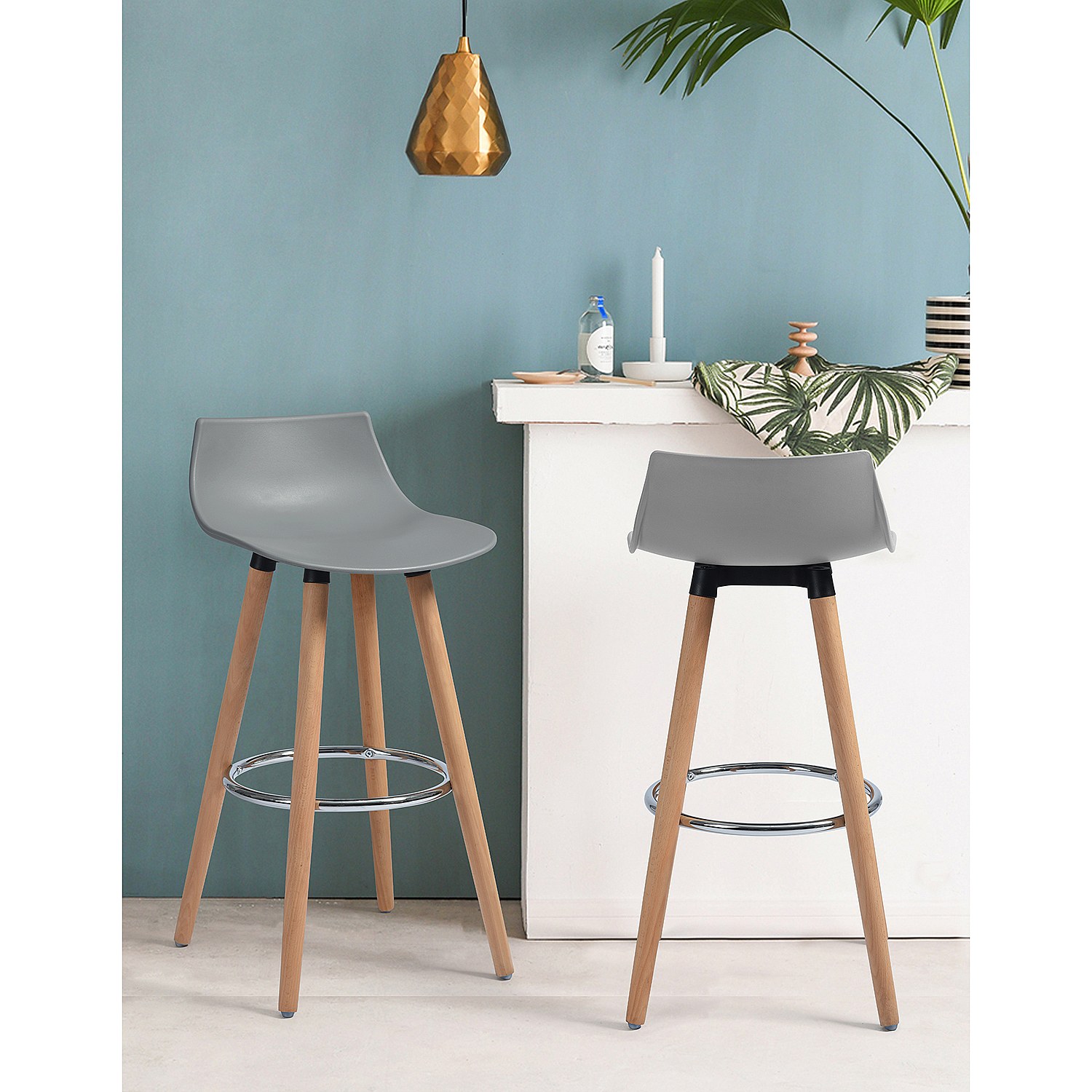 Lot de 2 tabourets de bar modernes gris et design au style scandinave ...