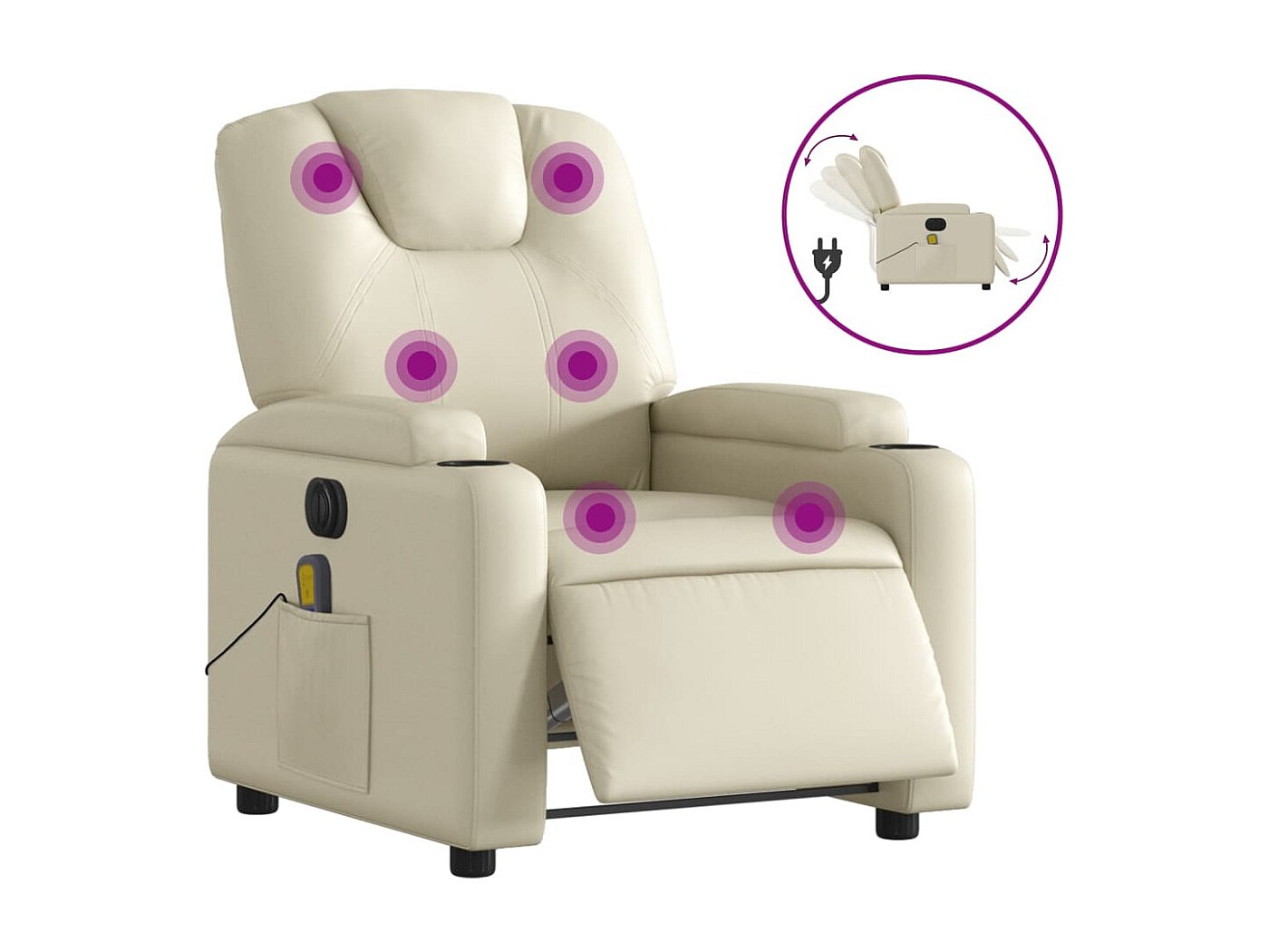 Poltrona massagens reclinável elétrica couro artificial creme SHL343780