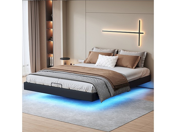 Letto contenitore 140x200 con illuminazione a LED, letto imbottito con ...