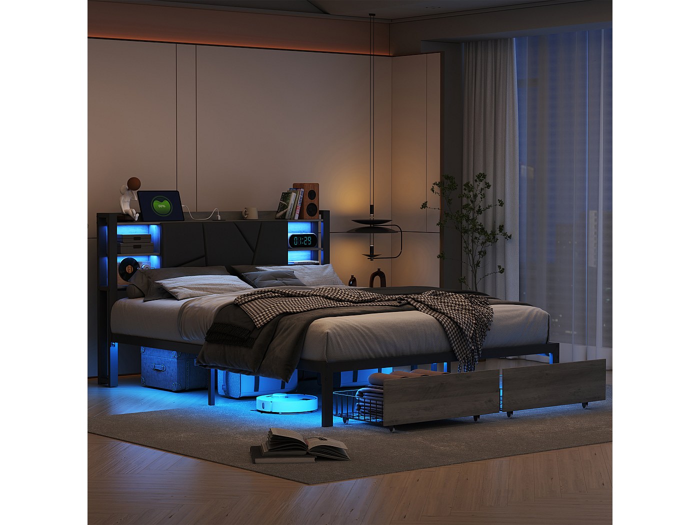 Letto matrimoniale 180x200 cm, in metallo, con illuminazione a LED e ...
