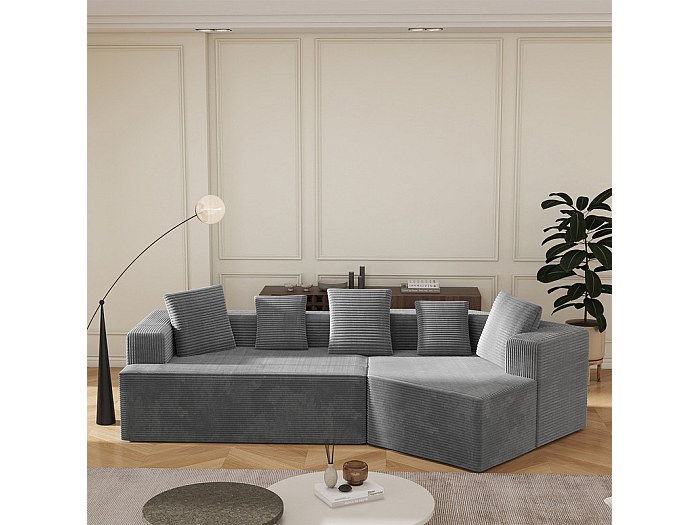 Sofá angular recto modular 307cm - de Pana de canalé grueso - 3 plazas ...