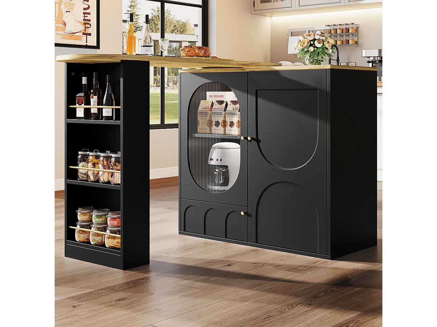 Mueble bar negro de 3 puertas - Mueble bar expandible con estantes de 3 ...
