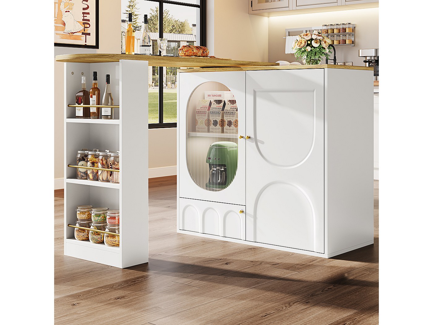 Mueble bar blanco de 3 puertas - Mueble bar expandible con estantes de ...