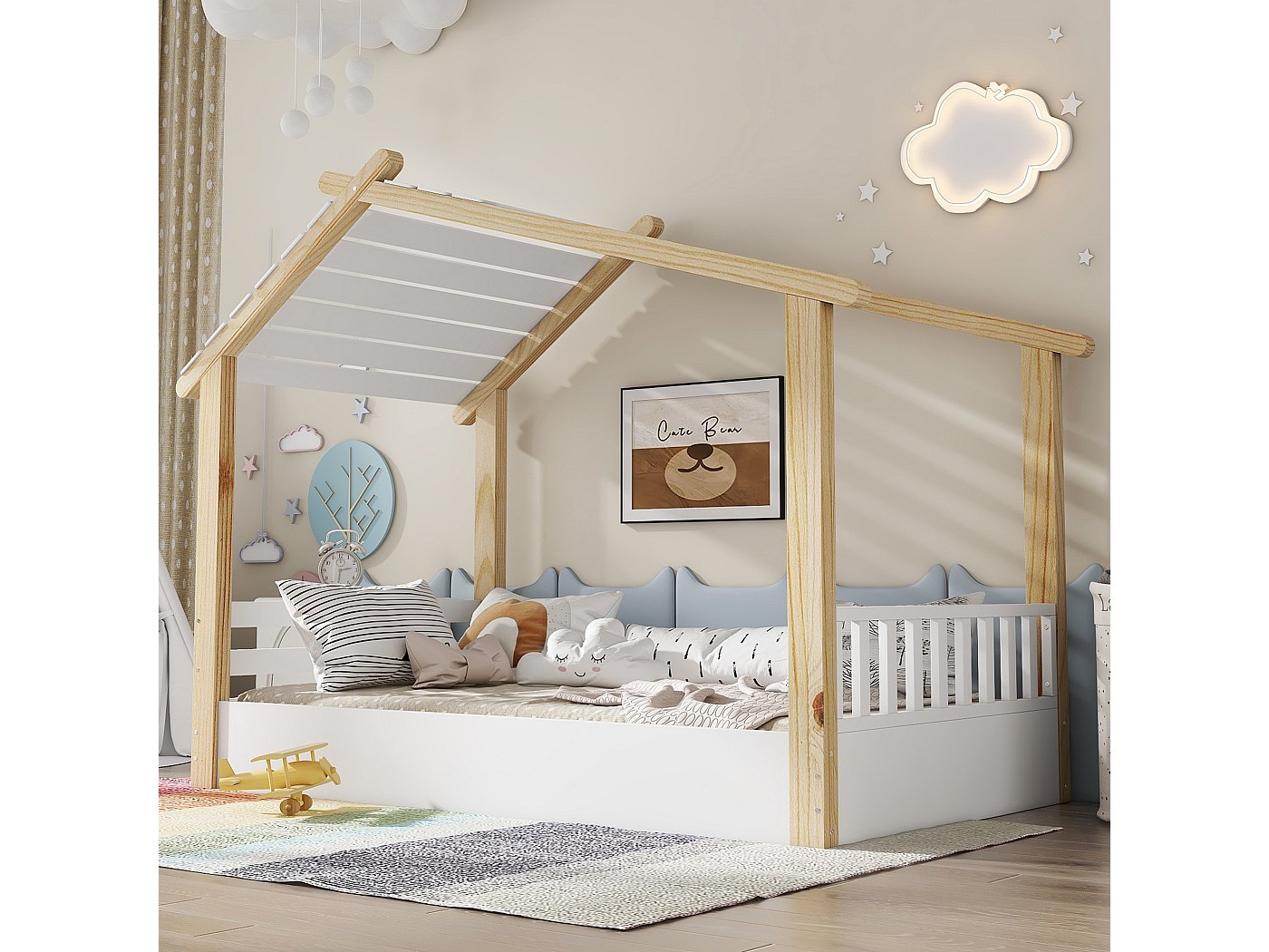Letto per bambini 90x190 cm con rete a doghe in legno, bianco e ...