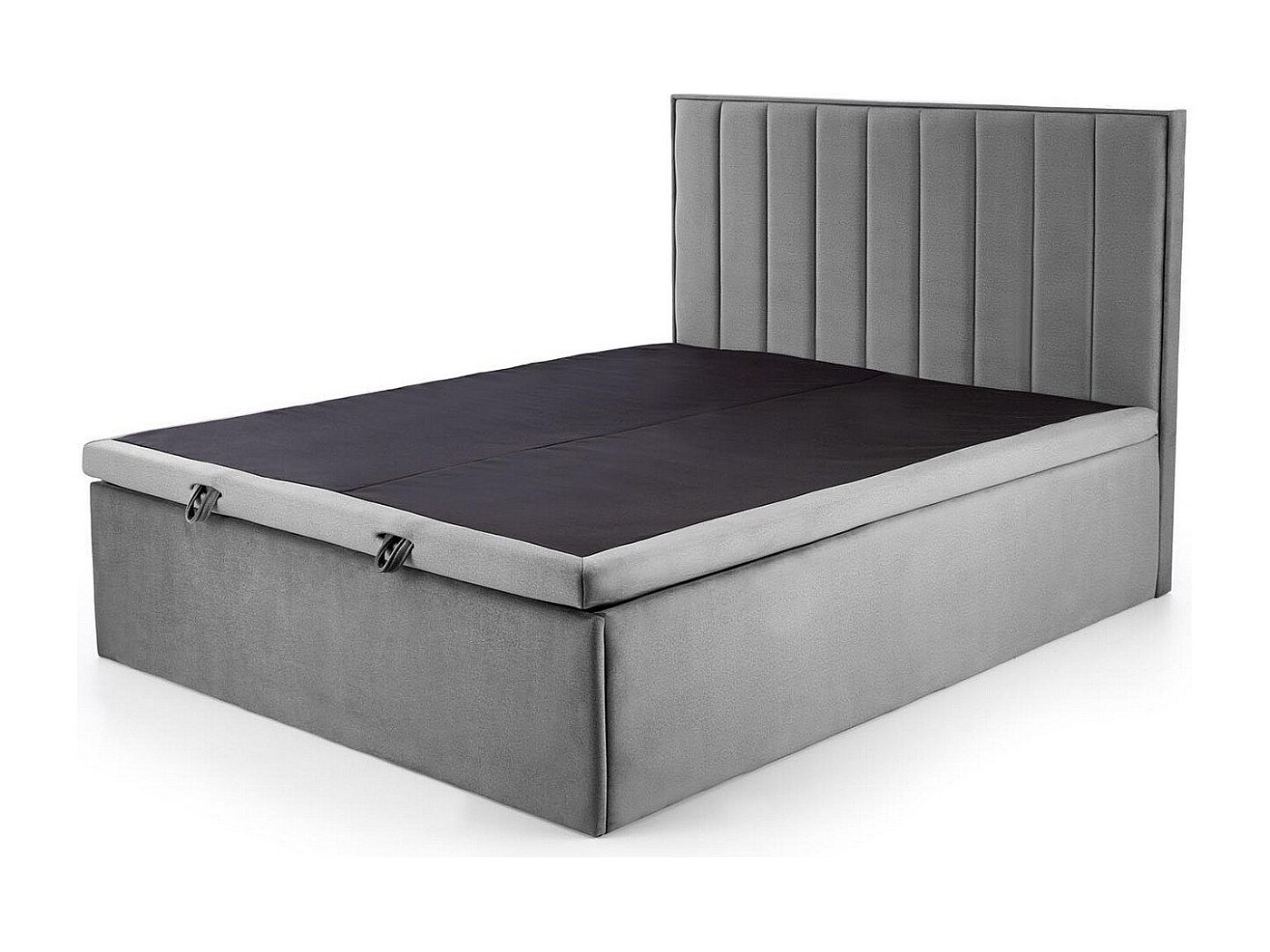 Lit en tissu gris 160 x 200 avec tête de lit et coffre de rangement Peony