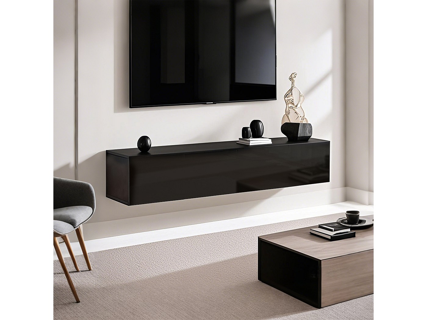Mueble de TV moderno de 160 cm con puertas de apertura a presión, color ...