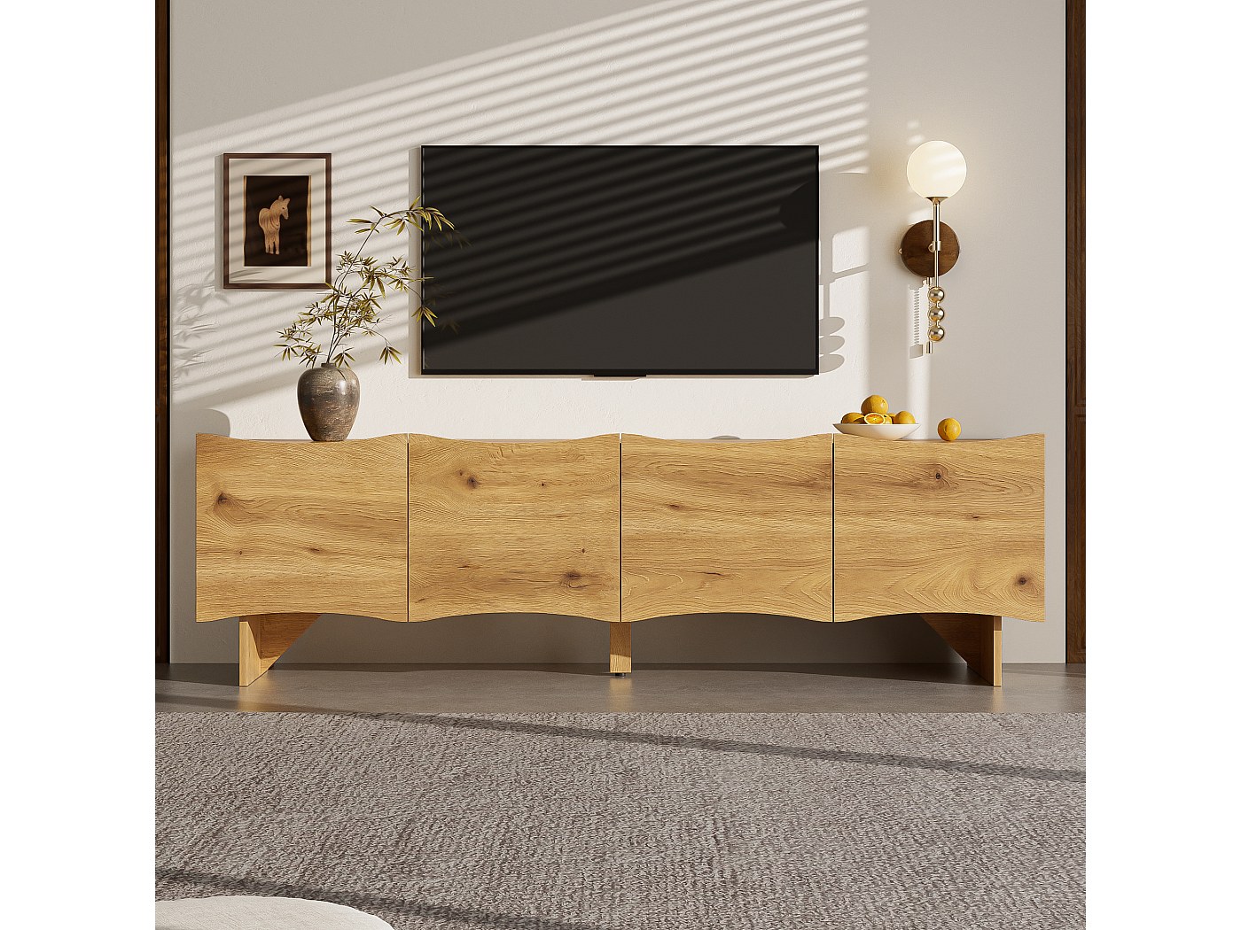 Móvel de TV moderno com padrão ondulado - 155 x 36 x 47 cm - com 4 ...