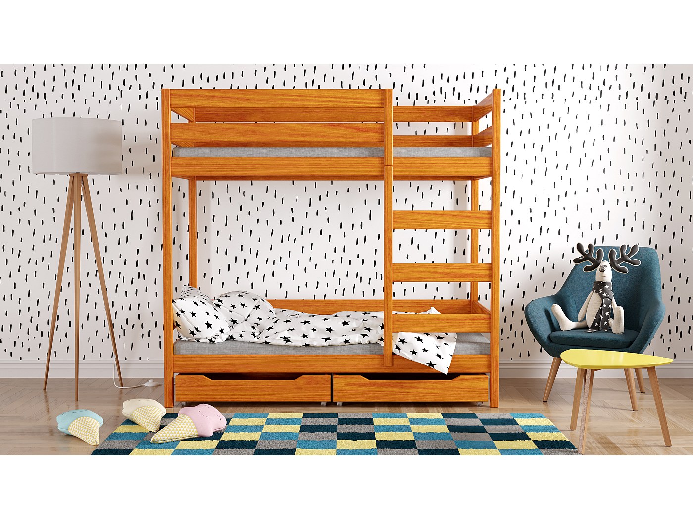 Lit superposé en pin massif 180x80 Teck