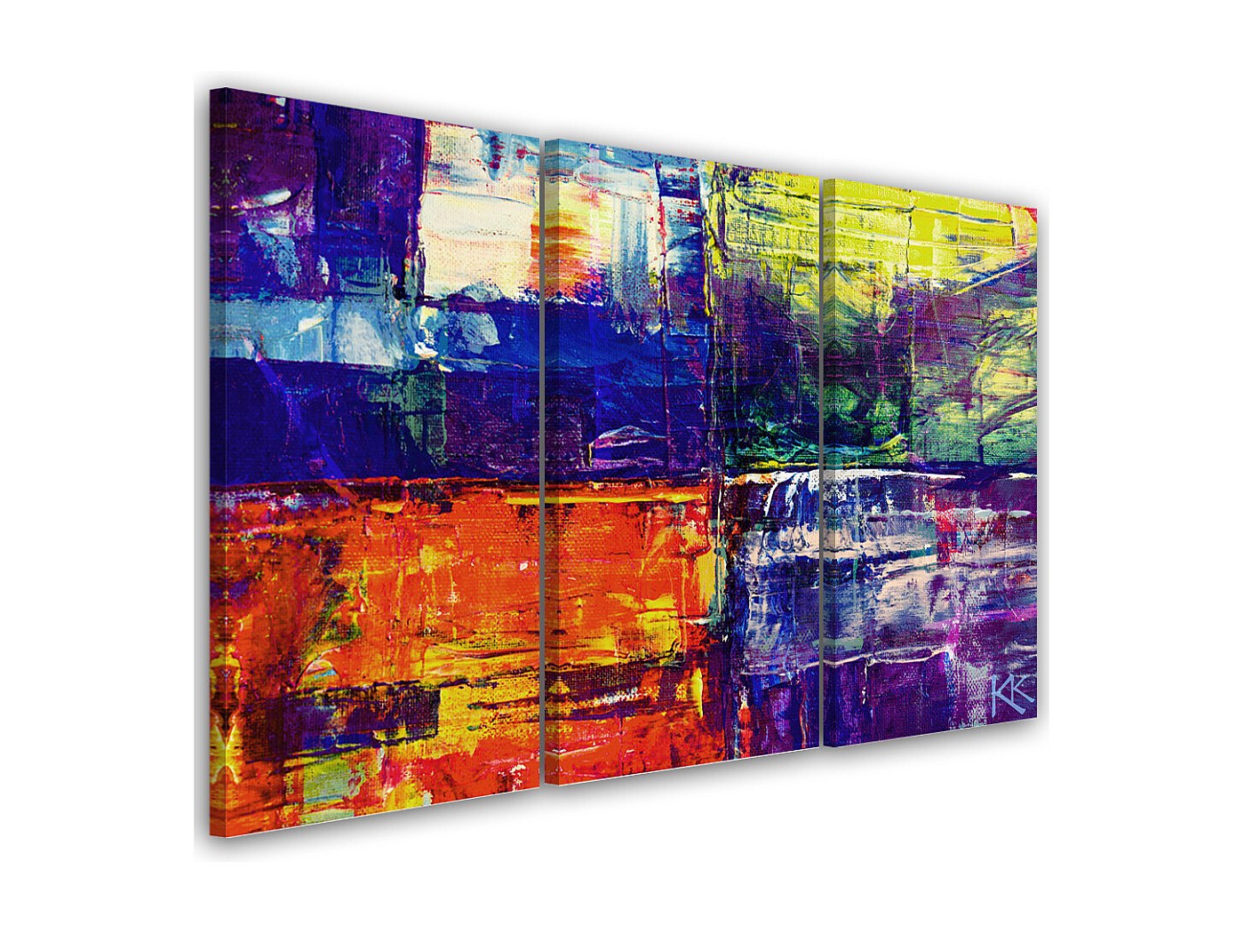 Quadro su tela 3 paneli, Abstrazione dipinta a mano colorata - 60x40
