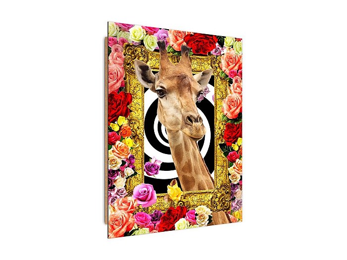 Quadro deco panel, Giraffa e rose colorate - 70x100