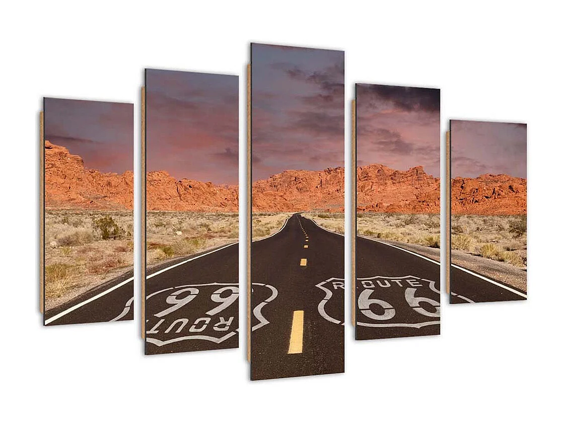Quadro deco panel 5 parti, Strada Route 66 - 200x100