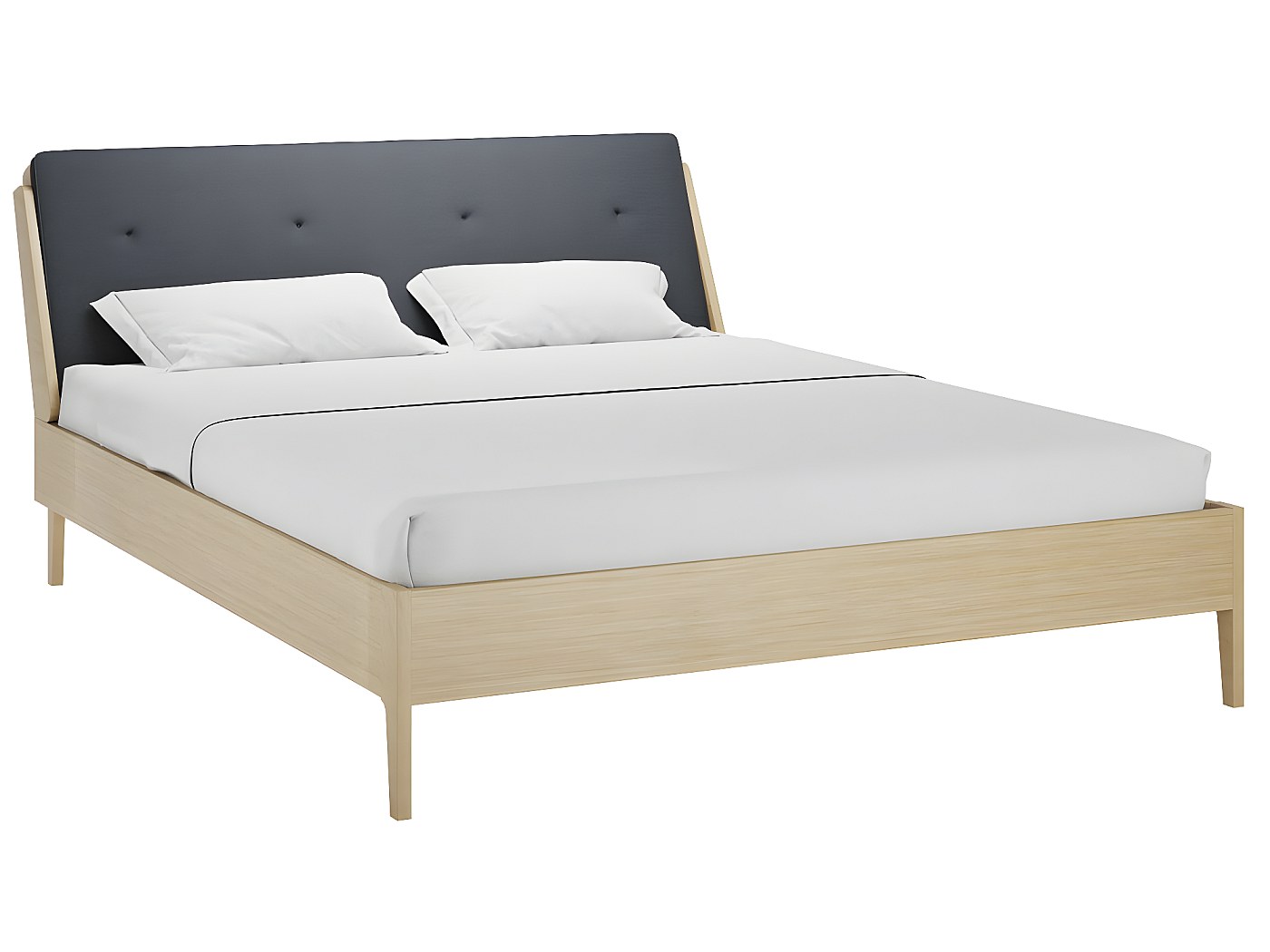 Lit double 160x200cm en placage chêne avec tête de lit en tissu gris - Nova