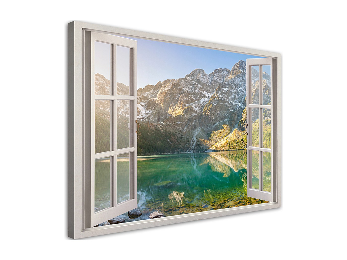 Quadro su tela, Finestra del lago nelle montagne Natura - 60x40