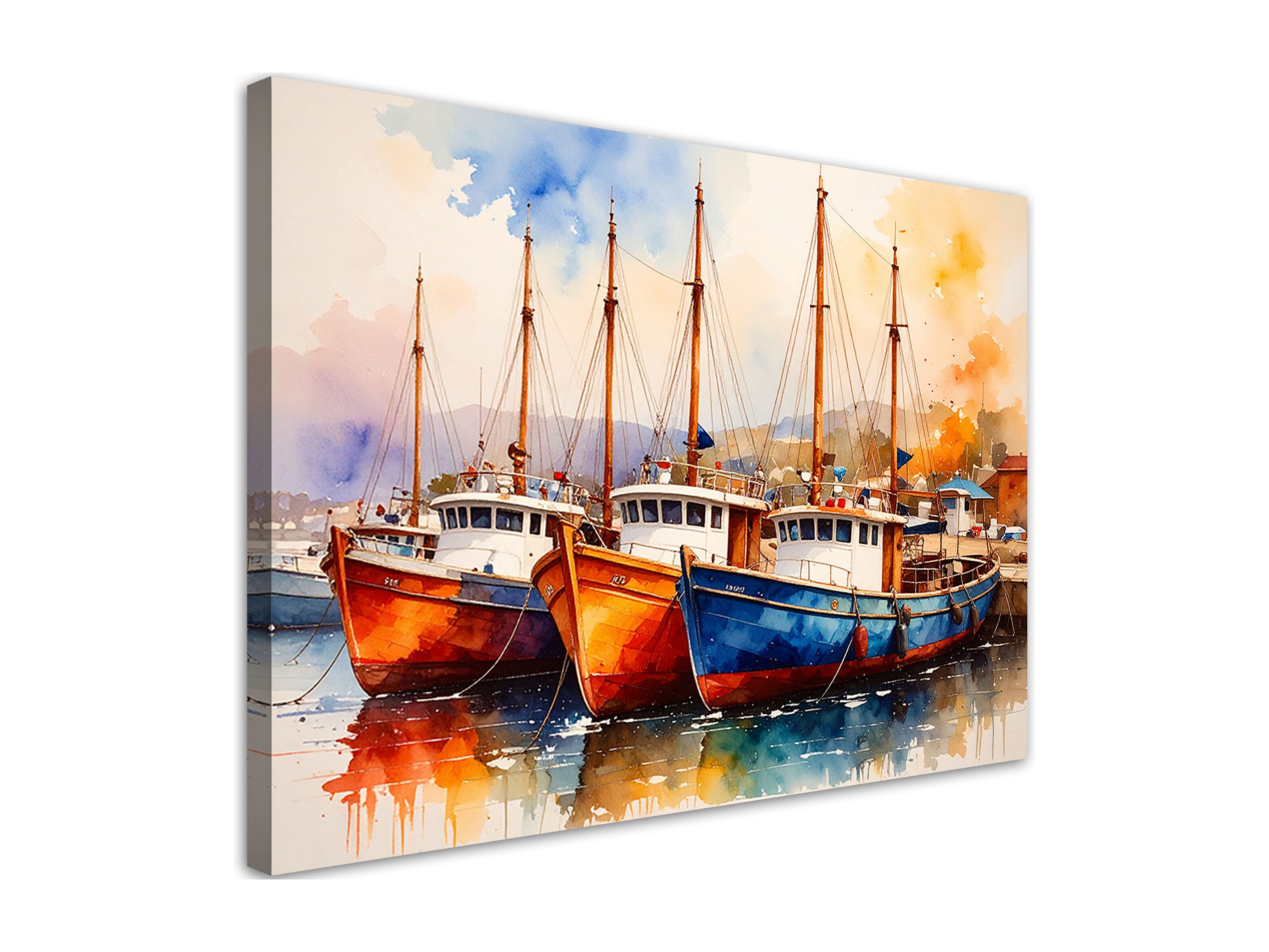 Quadro su tela, Barche colorate Navi nel porto - 100x70