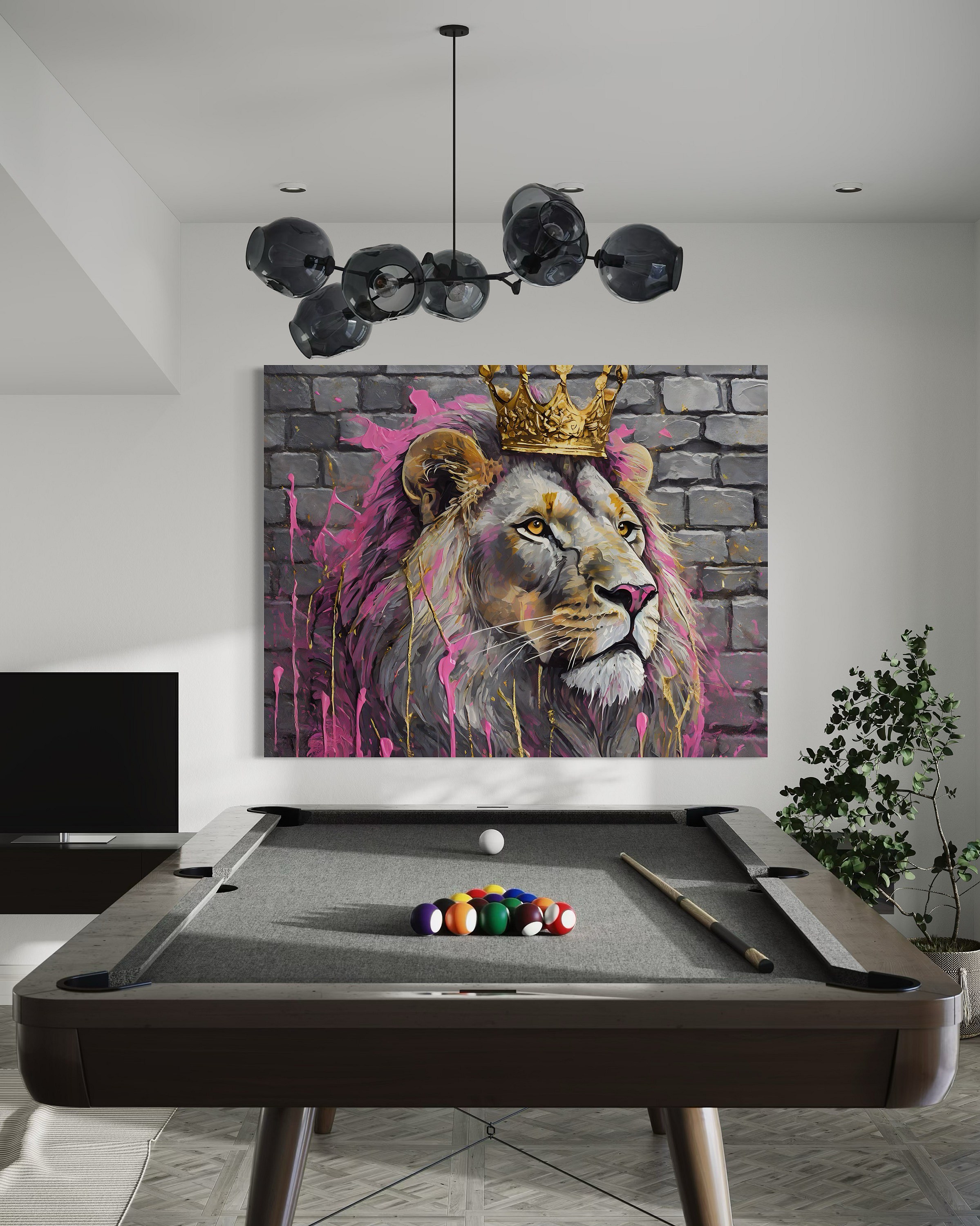 Quadro su tela, Re Leone Rosa - 60x40