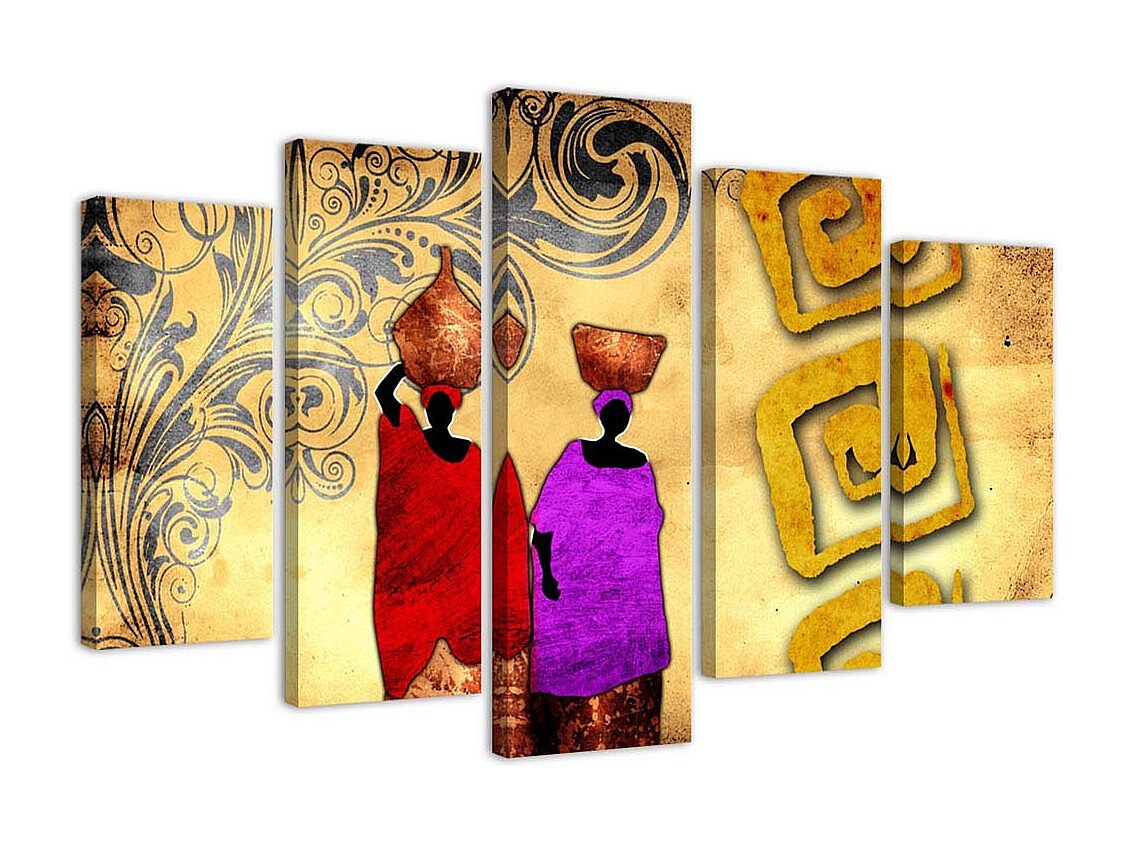 Quadro su tela 5 paneli Dipingere l'Africa Donne colorate - 100x70
