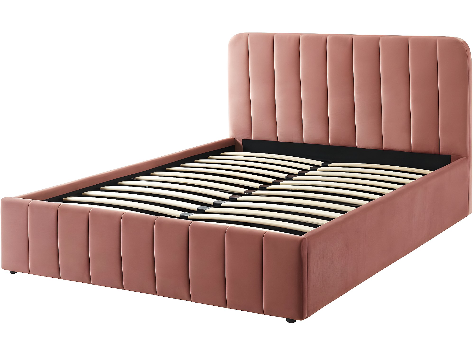 Lit coffre 140x190cm en velours rose blush avec tête de lit + sommier à ...
