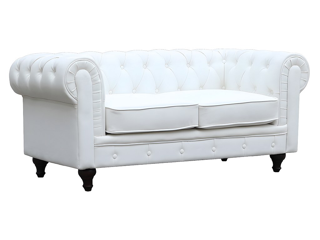 Canapé fixe Chesterfield "Aliza" - 157 x 82 x 70 cm - 2 places - Blanc