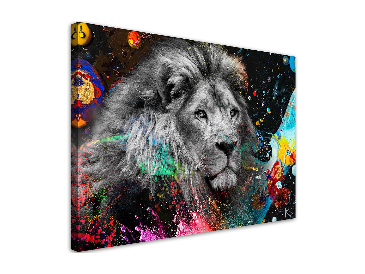 Quadro su tela, Leone su uno sfondo colorato - 120x80