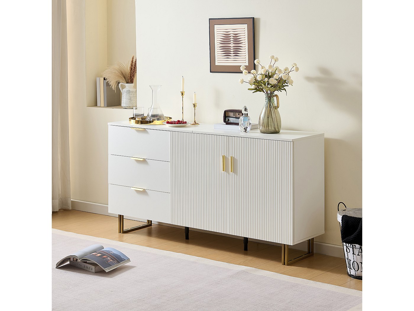 Buffet moderne avec 2 portes et 3 tiroirs - 160 x 40 x 81.5 cm - pour ...