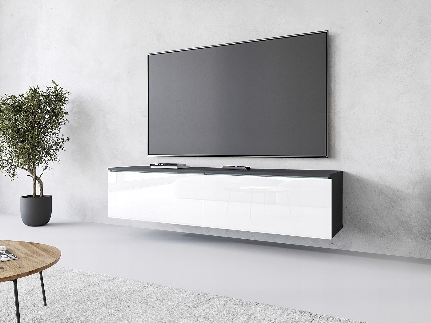 Móvel de TV moderno 140 cm para sala – 2 portas, sem puxadores, corpo ...