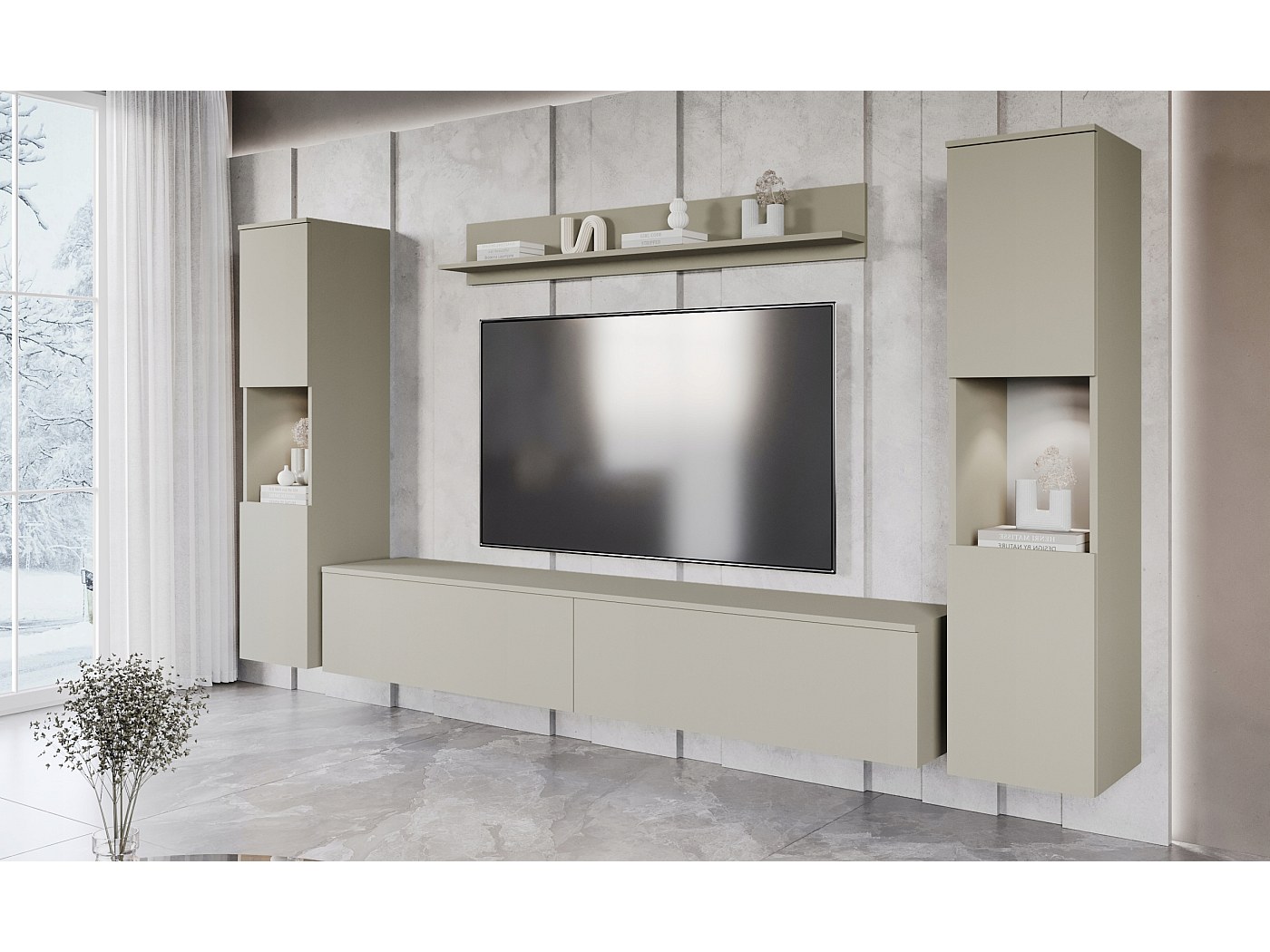 Mueble de salón moderno 4 elementos – beige cachemira mate, 2 columnas ...