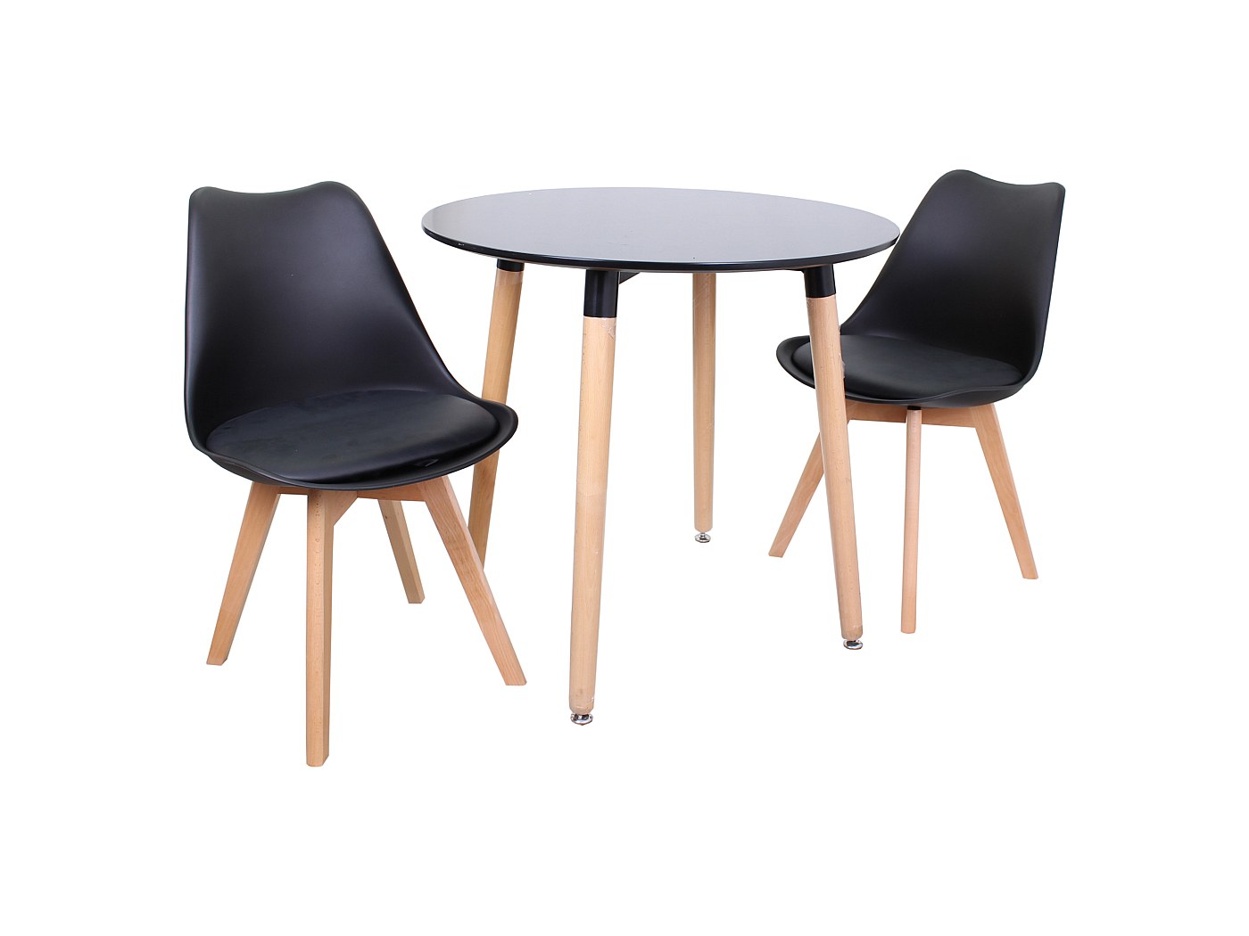 Table Ronde Noire + 2 Chaises Scandinaves Noires - Ensemble pour Salle ...