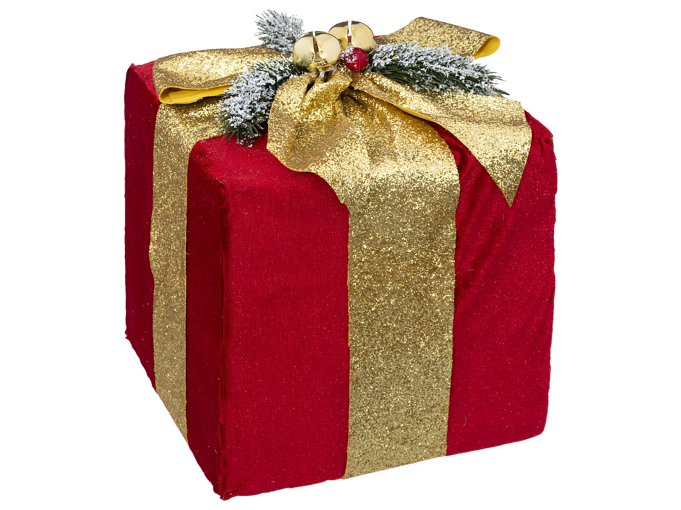 Déco de Noël Paquet Cadeau rouge et doré pailleté 20 x 25 cm