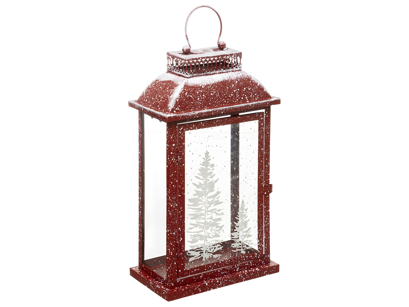 Déco de Noël Lanterne Rouge enneigé H 40 cm