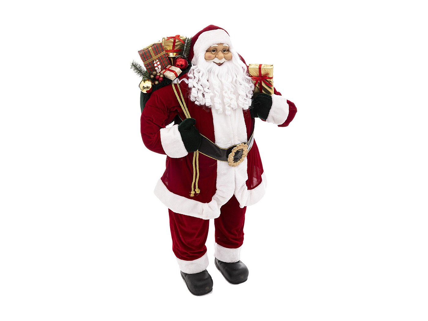 Père Noël traditionnel en velours rouge et fourrure blanche H 120 cm