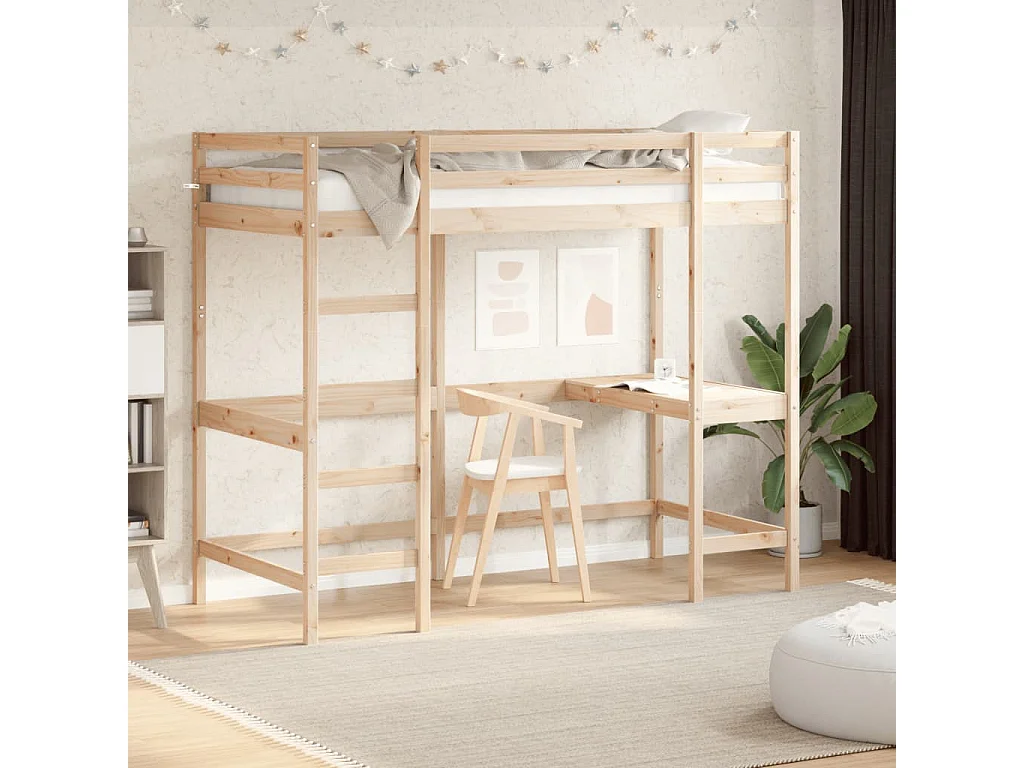 Stapelbed Met Bureau 90x200 Cm Massief Grenenhout