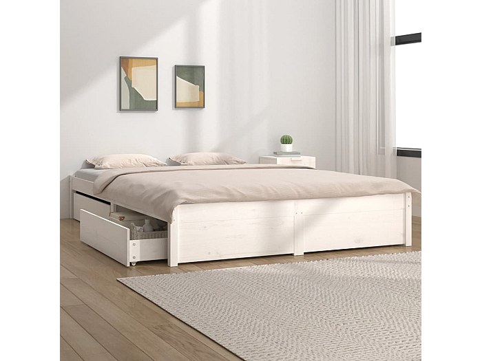 Estructura de cama sin colchón con cajones blanca